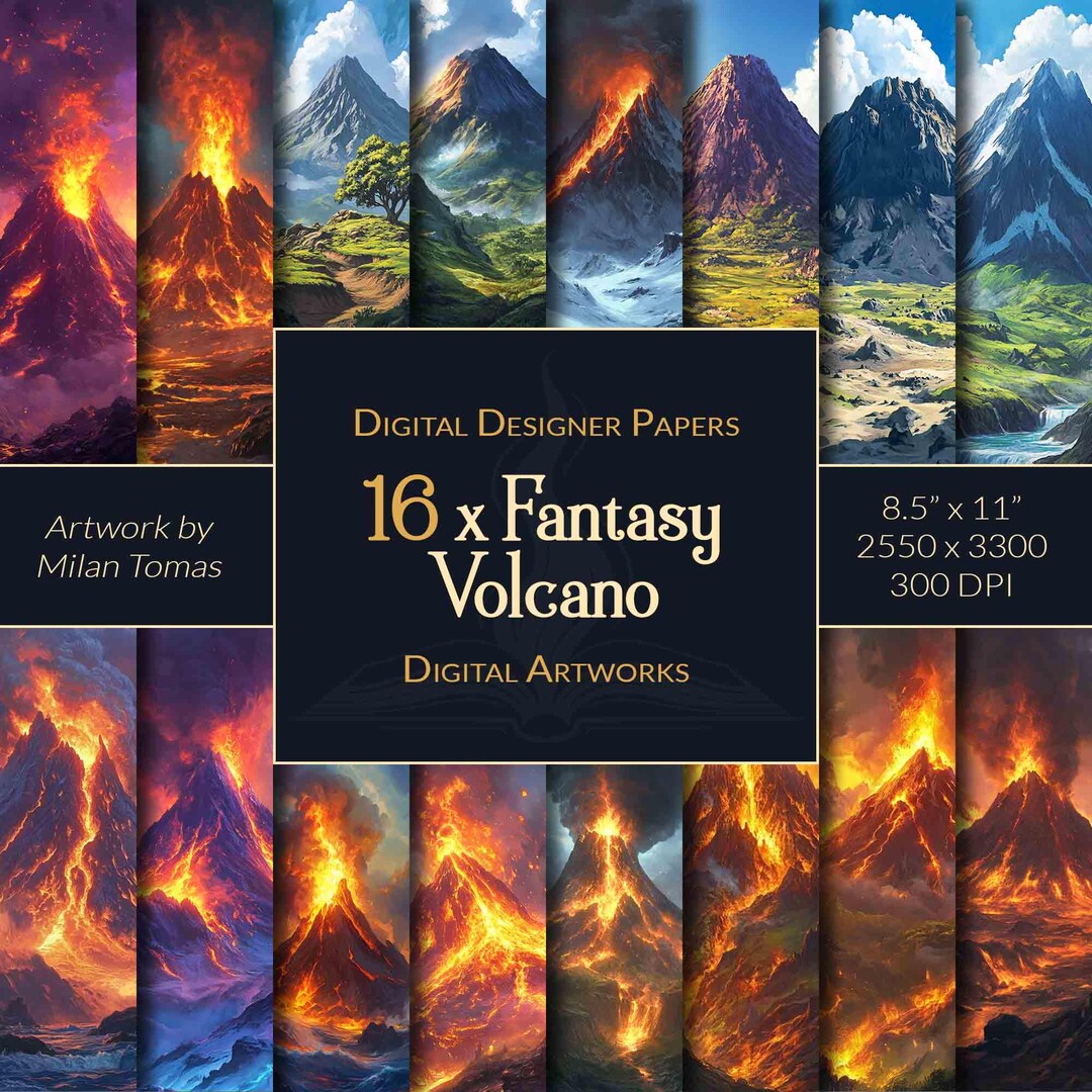 Fantasy Volcano Digital Artworks Pack | Set of 16 Digital Papers ...