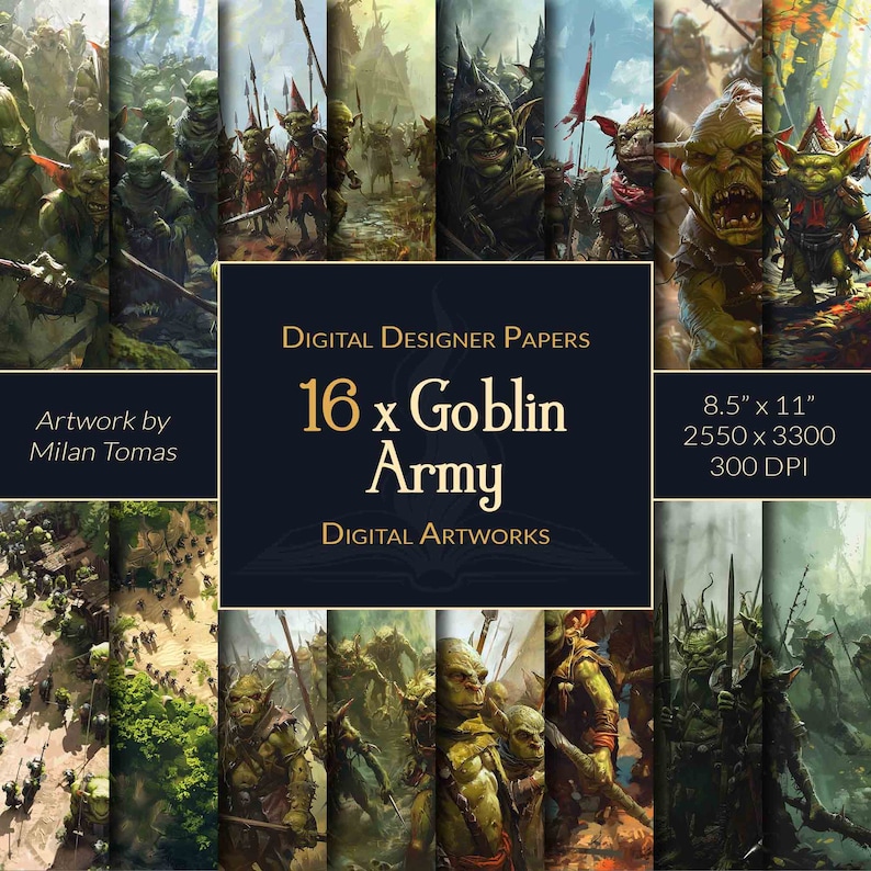 Goblin Army Digital Paper Pack: Fantasy Art, Scrapbook & Junk Journal ...