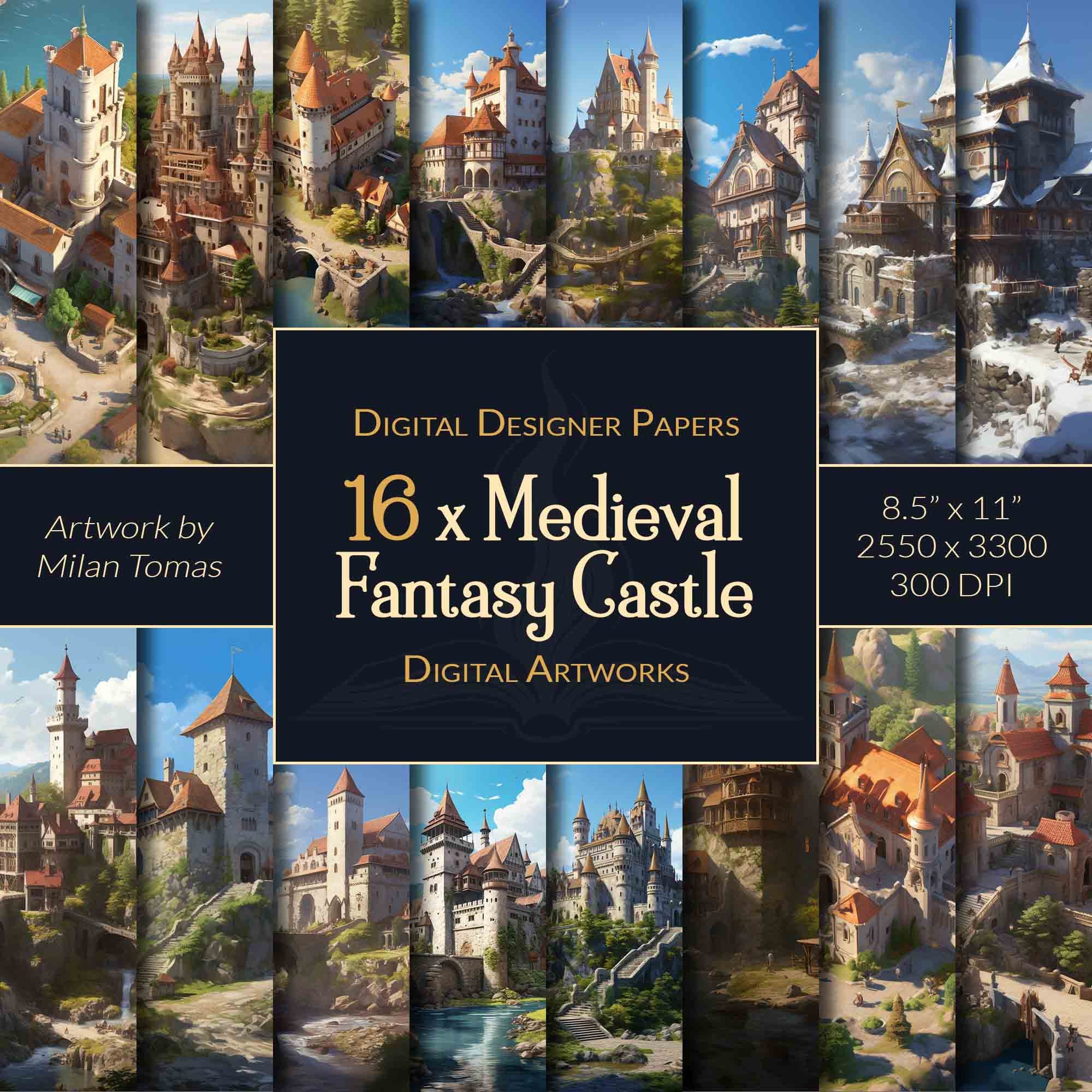 Medieval Fantasy Castle Digital Artworks Pack Set of 16 Digital Papers ...