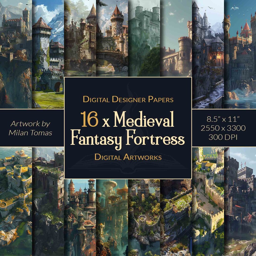 Medieval Fantasy Fortress Digital Artworks Pack | Set of 16 Digital ...