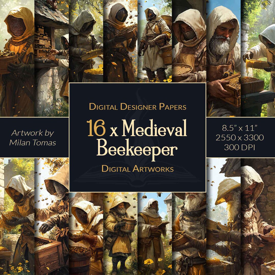 Medieval Beekeeper Digital Artworks Pack | Set of 16 Digital Papers ...