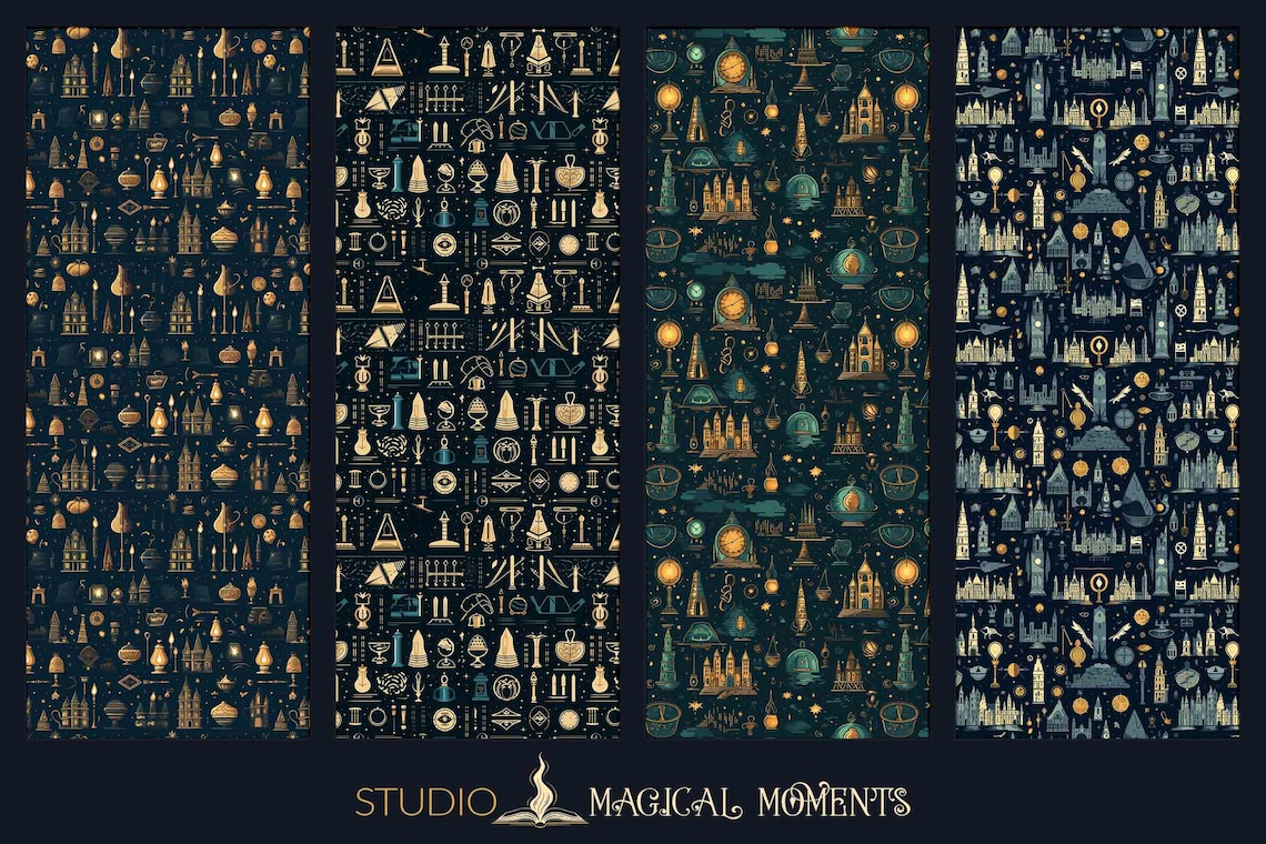 Wizarding World Icons Seamless Patterns Pack Set of 8 Digital Papers ...