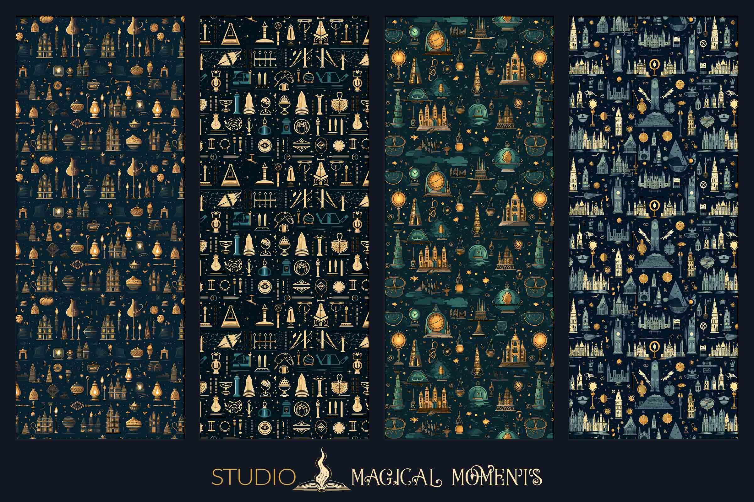 Wizarding World Icons Seamless Patterns Pack Set of 8 Digital Papers ...