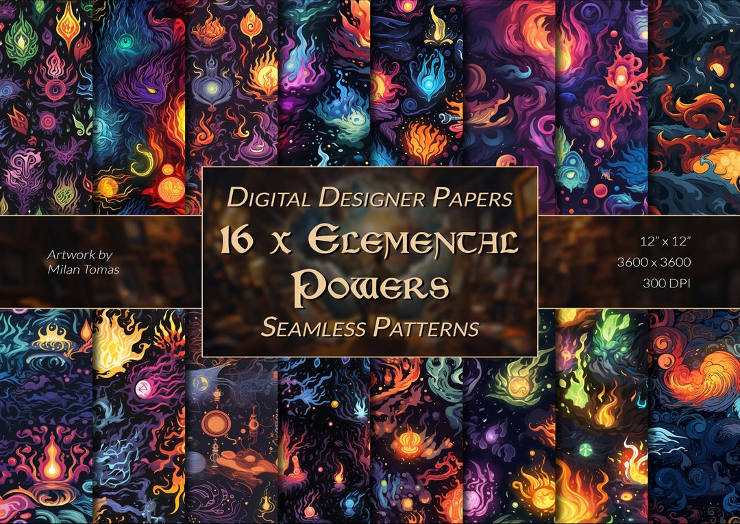 Elemental Powers Seamless Patterns Pack Set of 16 Digital Papers ...