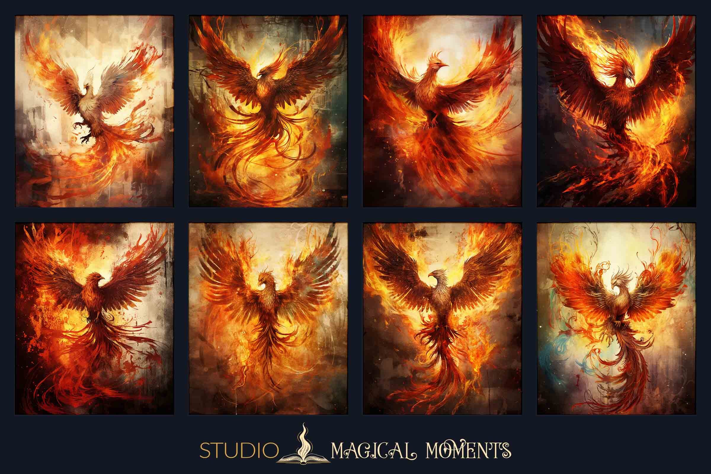 Blazing Phoenix Digital Artworks Pack | Set of 8 Digital Papers ...