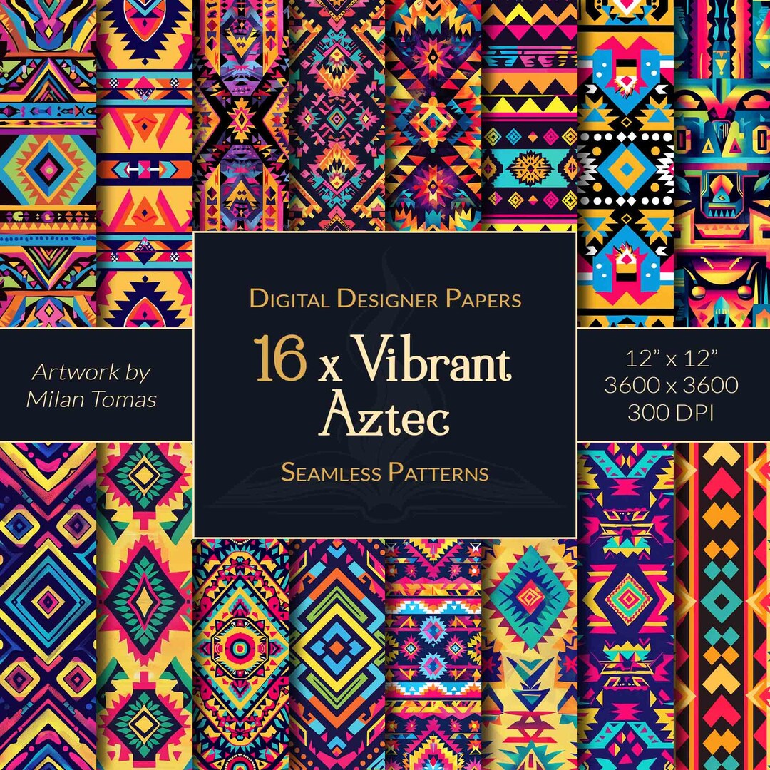 Vibrant Aztec Seamless Patterns Pack | Set of 16 Digital Papers ...