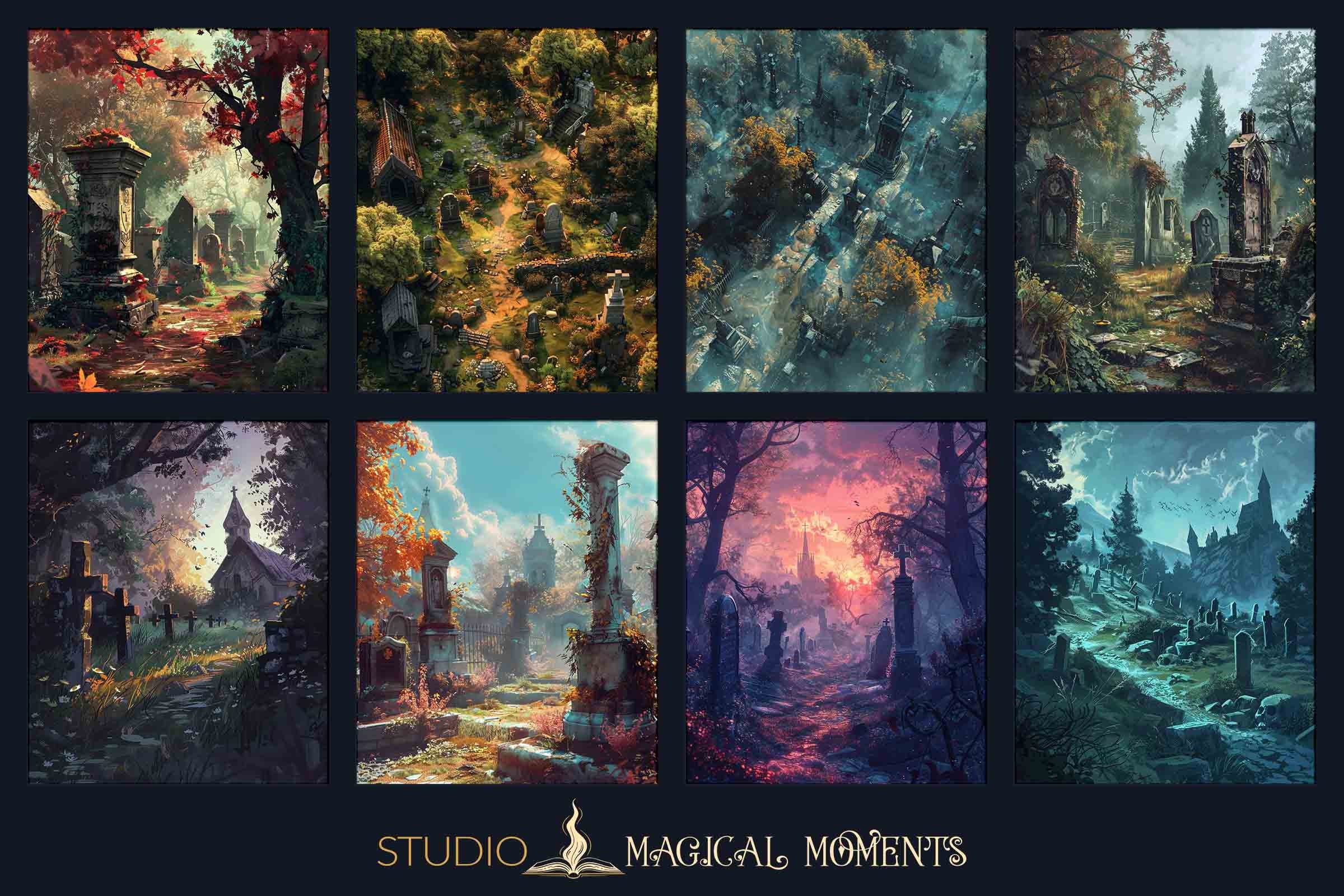 Fantasy Graveyards Digital Artworks Pack Set Of 16 Digital Papers