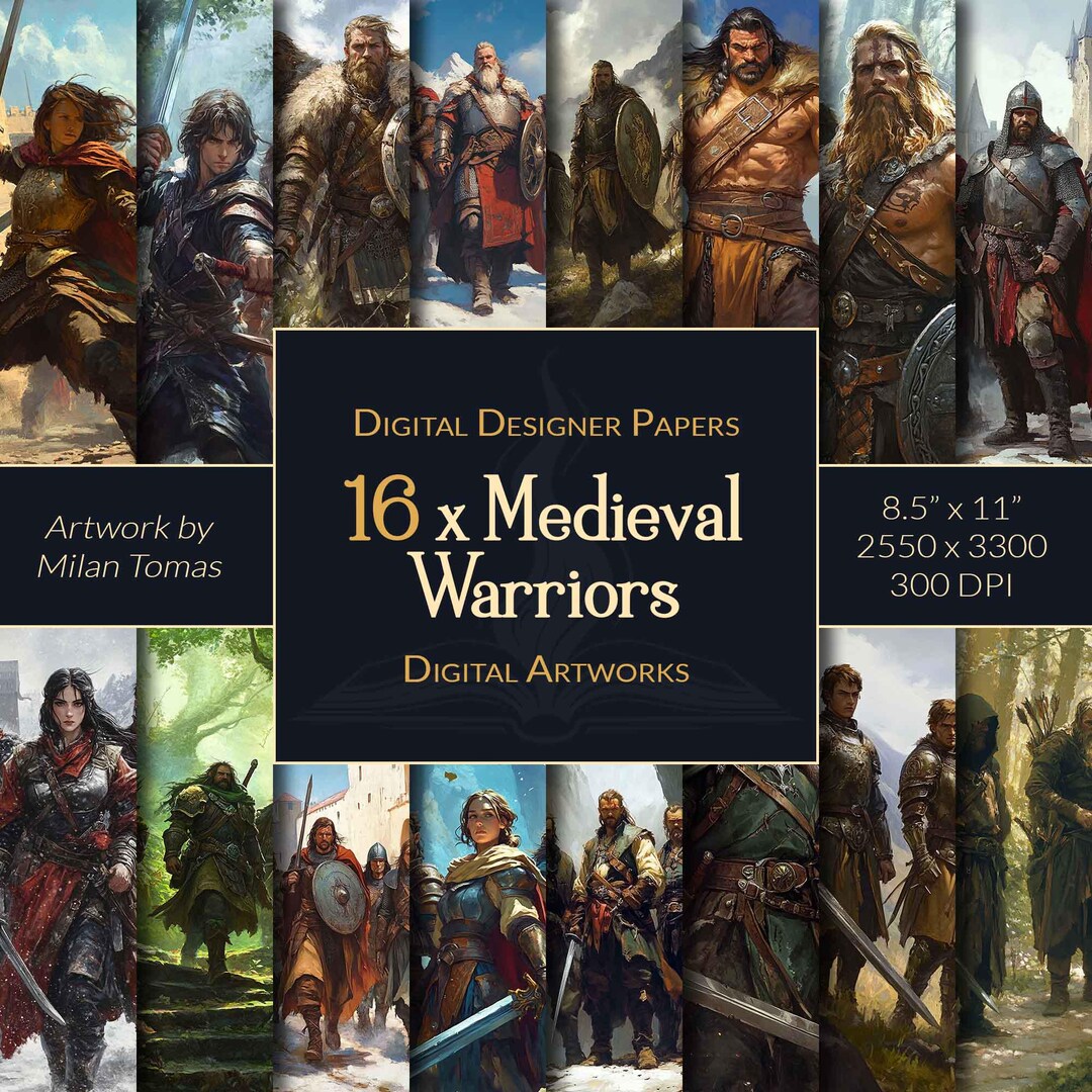 Medieval Warriors Digital Artworks Pack | Set of 16 Digital Papers ...