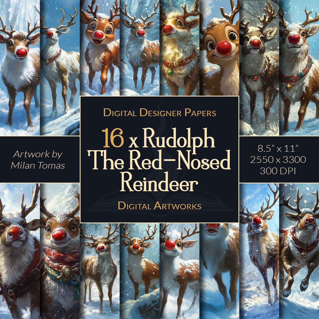 Rudolph Reindeer Digital Paper Pack: Holiday Art (digital Download) - Etsy