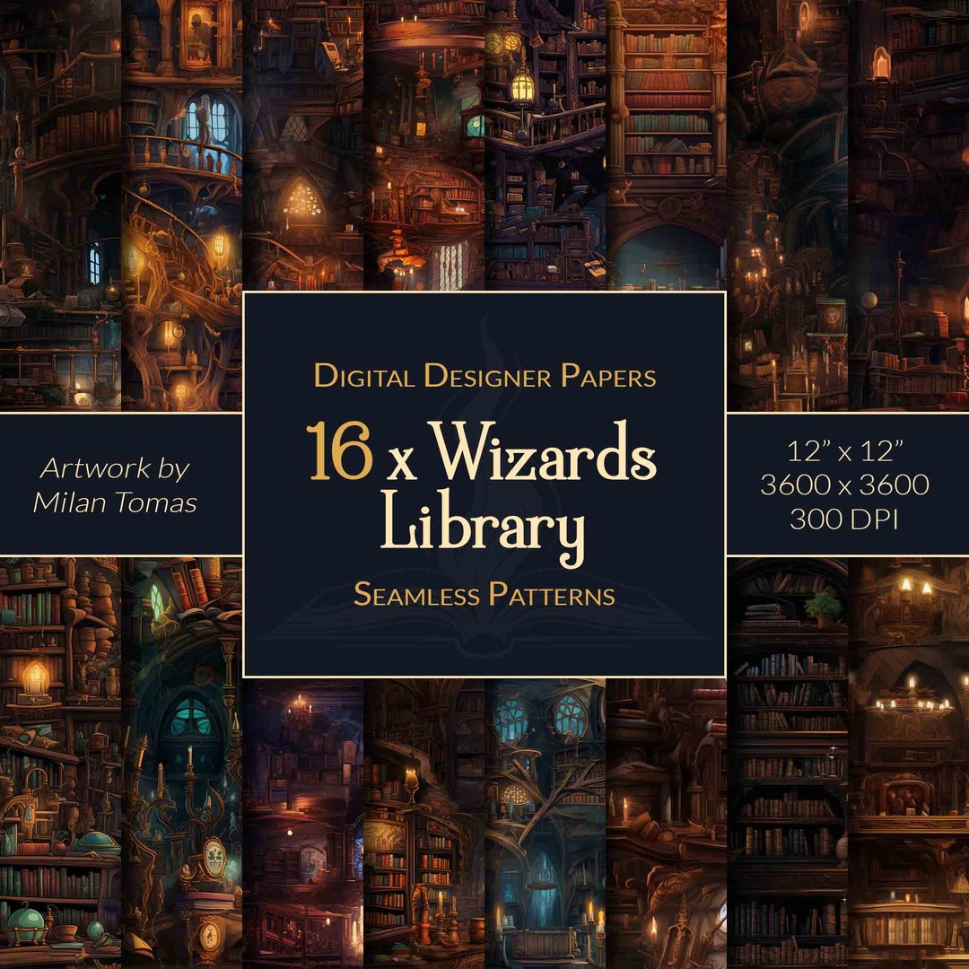 Wizards Library Seamless Patterns Pack | Set of 16 Digital Papers ...
