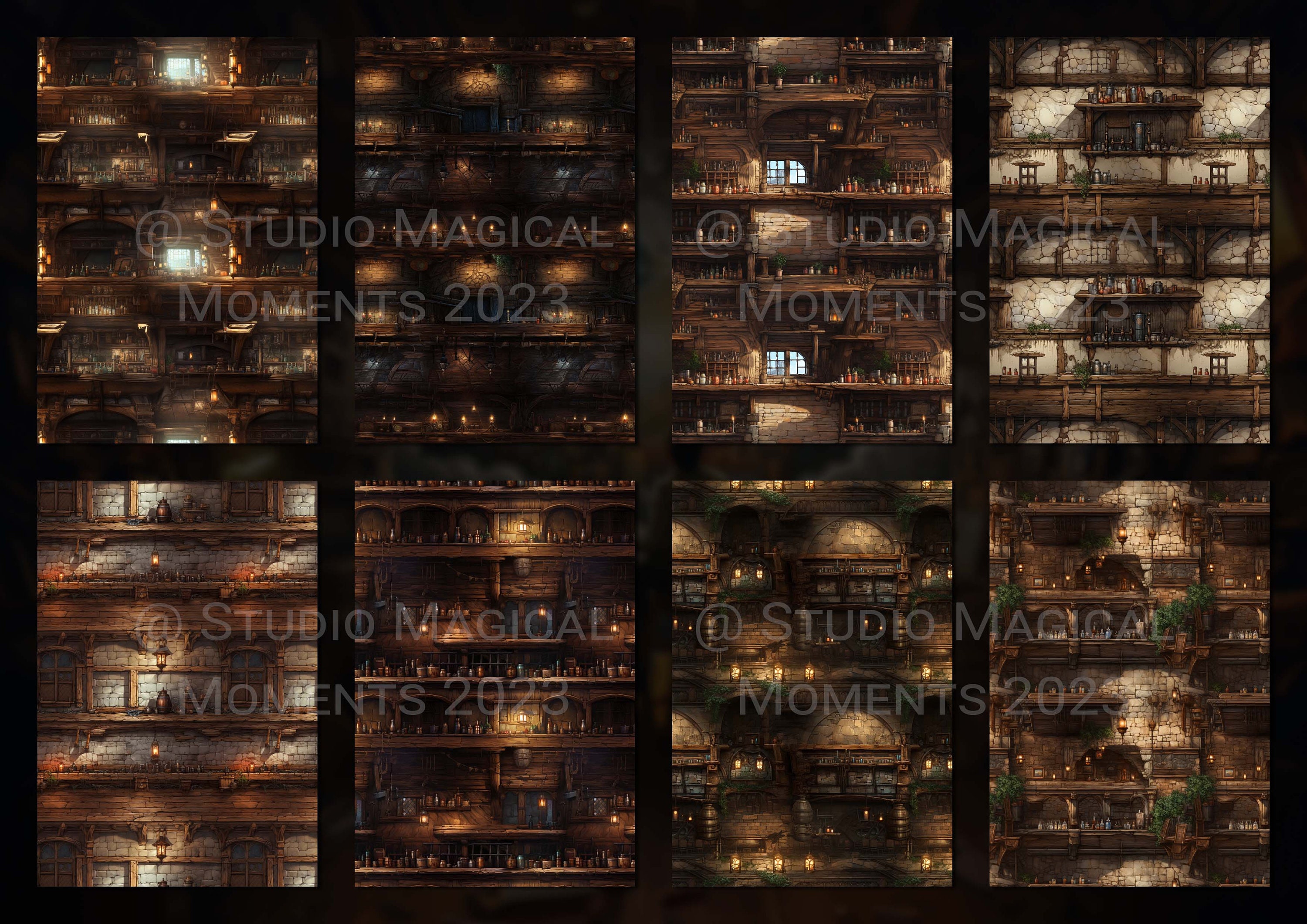 Fantasy Tavern Wall Seamless Patterns Pack Set of 16 Digital Papers ...