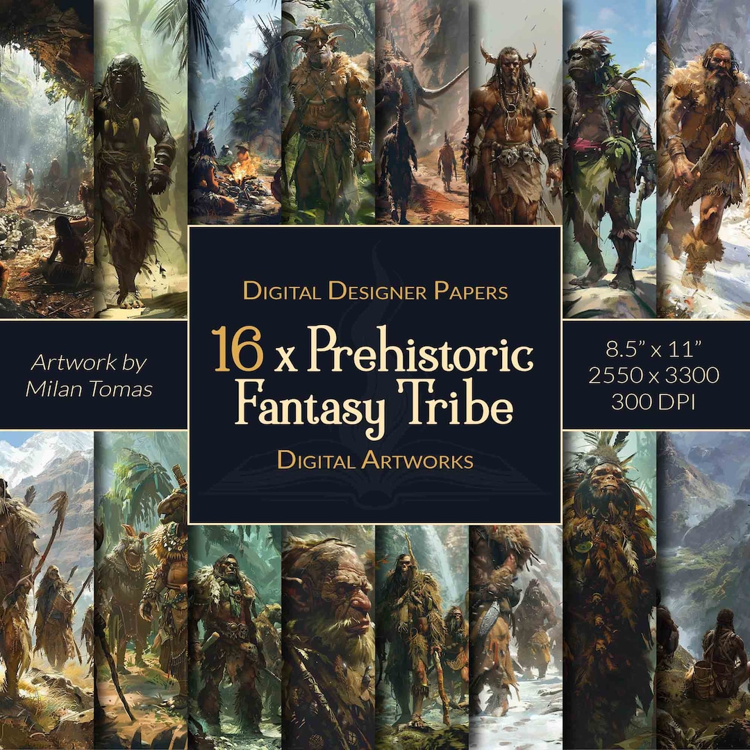 Prehistoric Fantasy Tribe Digital Artworks Pack | Set of 16 Digital ...