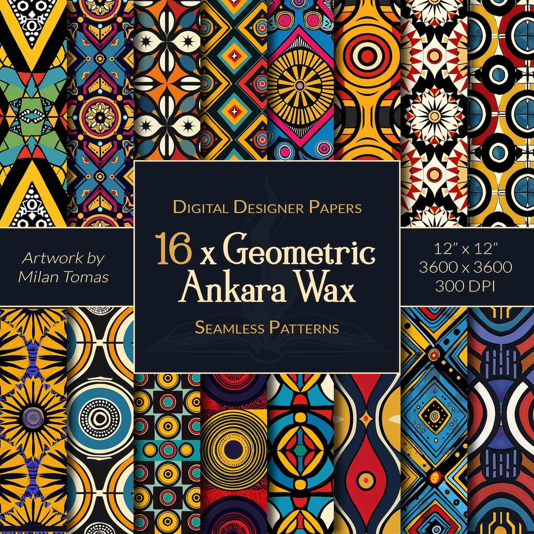 Geometric Ankara Wax Seamless Patterns Pack | Set of 16 Digital Papers ...