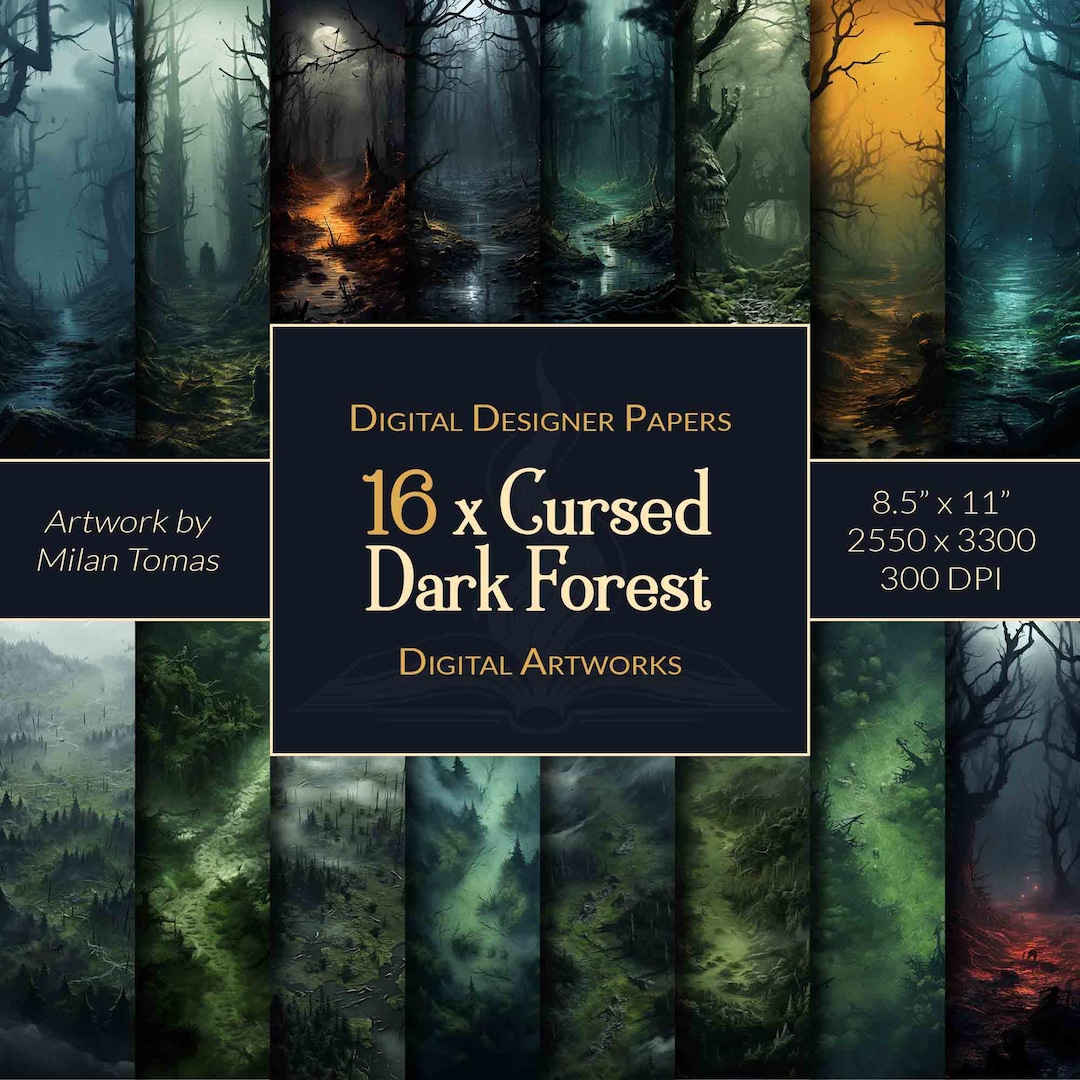 Cursed Dark Forest Digital Artworks Pack | Set of 16 Digital Papers ...