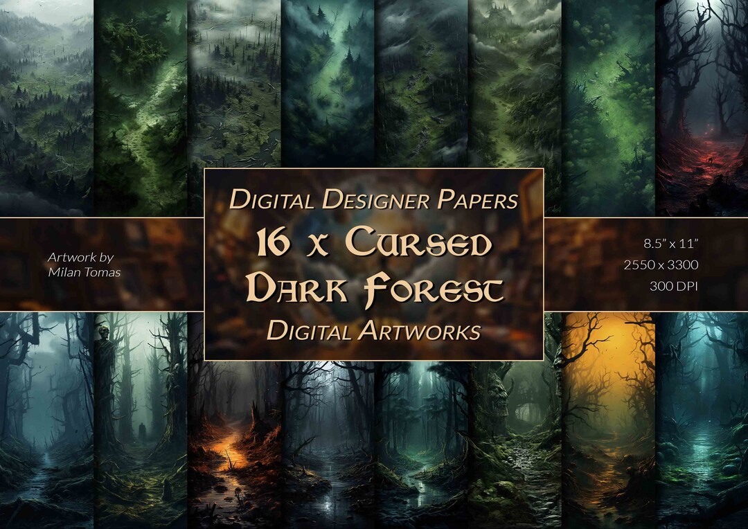 Cursed Dark Forest Digital Artworks Pack Set of 16 Digital Papers ...