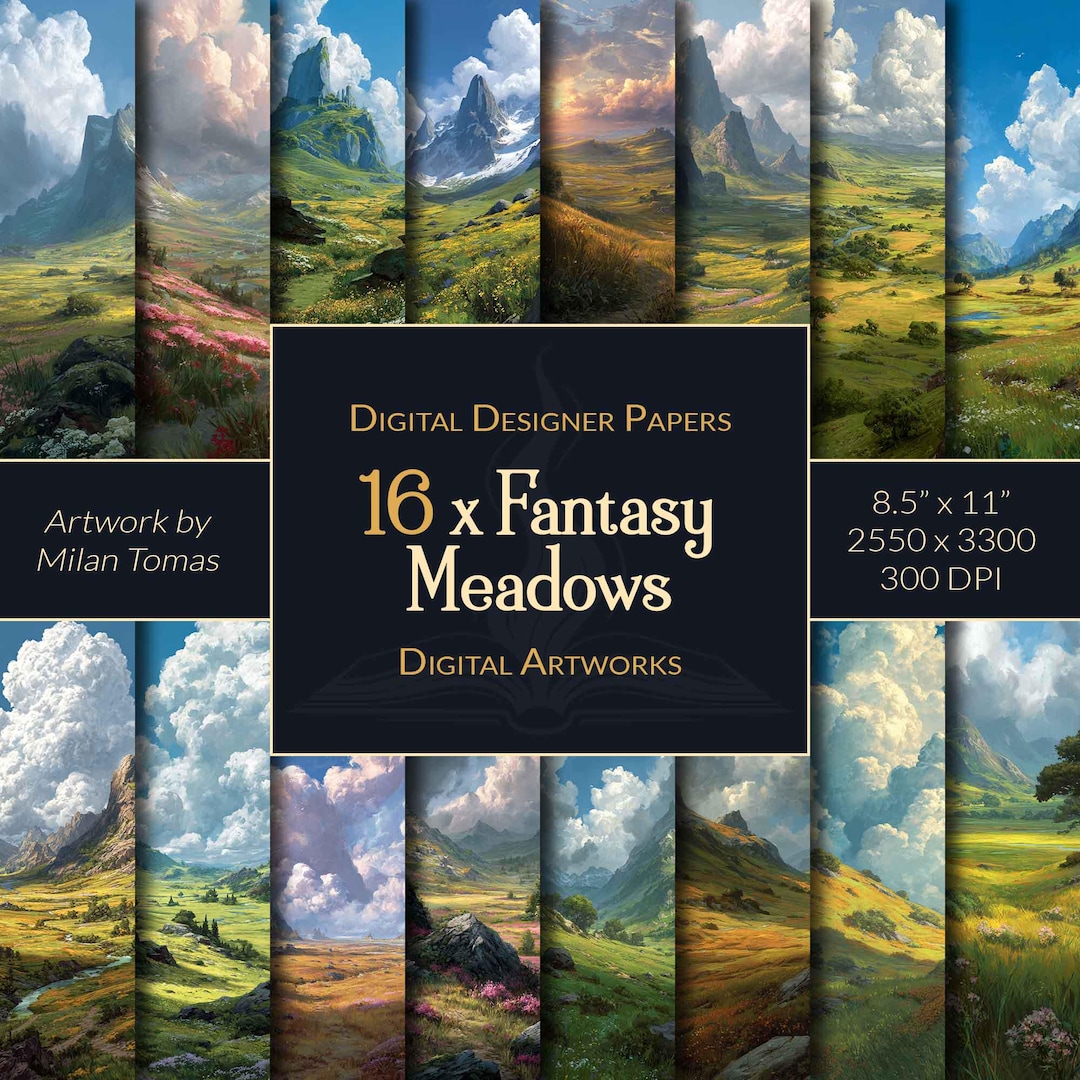 Fantasy Meadows Digital Artworks Pack | Set of 16 Digital Papers ...