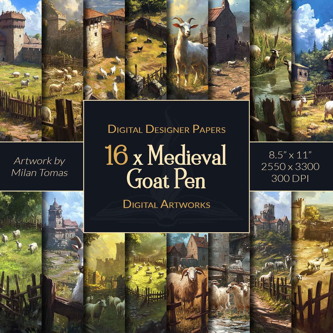 Medieval Goat Pen Digital Artworks: Scrapbook Paper Set (digital ...