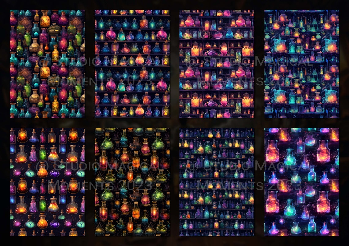 Magical Potions Seamless Patterns Pack Set of 16 Digital Papers ...