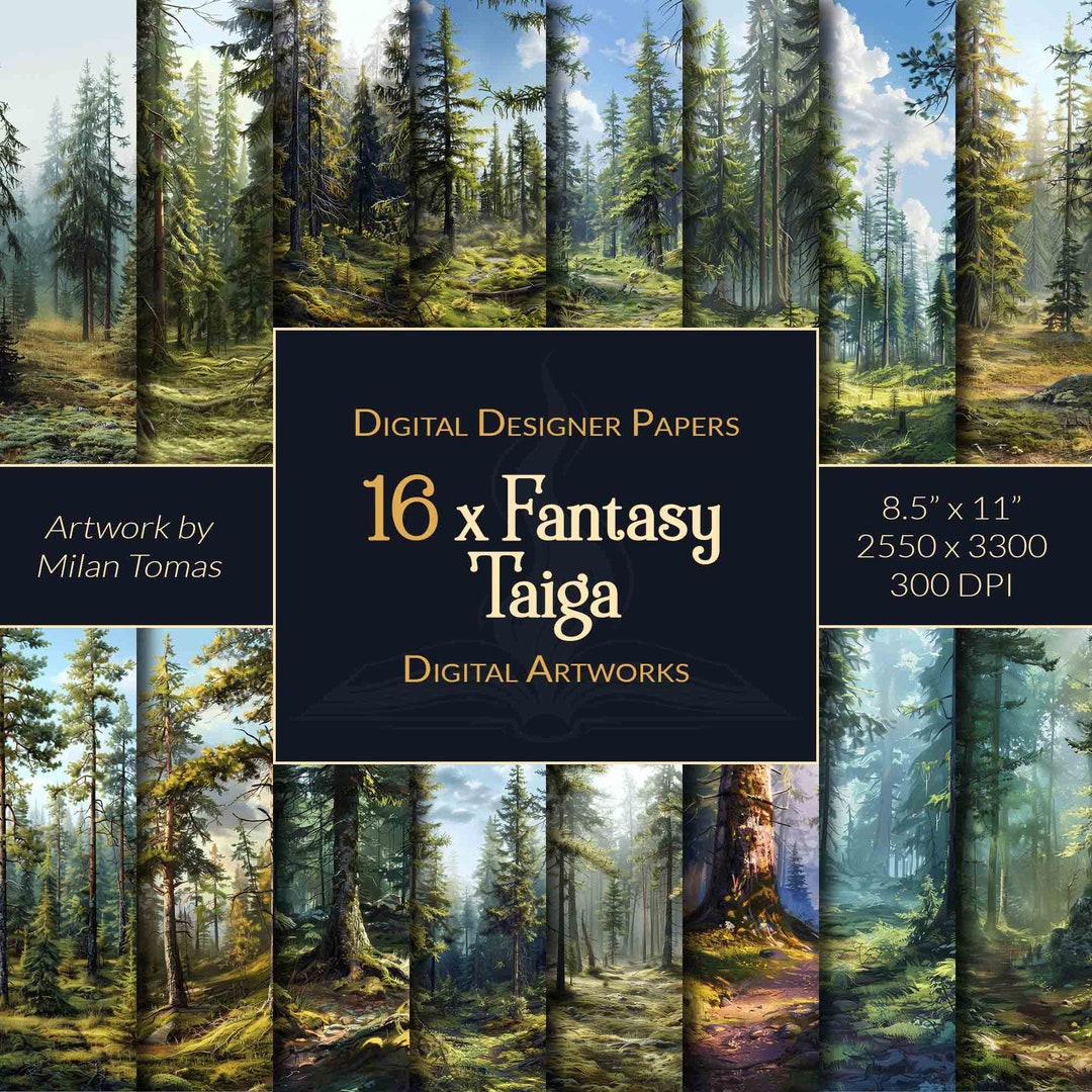 Fantasy Taiga Digital Artworks Pack | Set of 16 Digital Papers ...