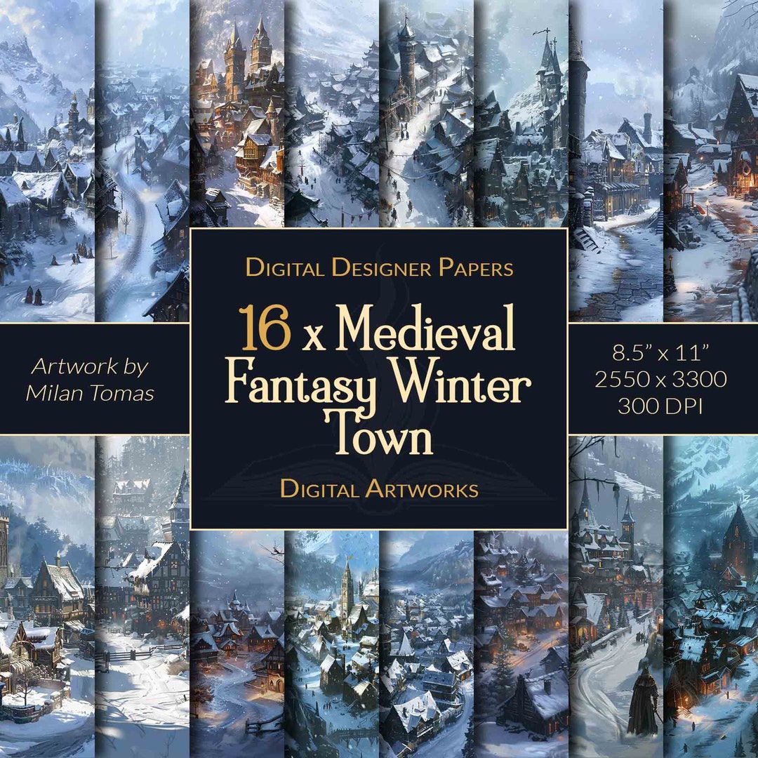 Medieval Winter Town Digital Paper Pack: Fantasy Scrapbook Art (digital ...