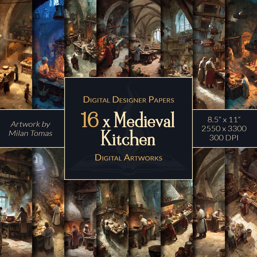 Medieval Kitchen Digital Art: Scrapbook Paper, Junk Journals (set of 16 ...