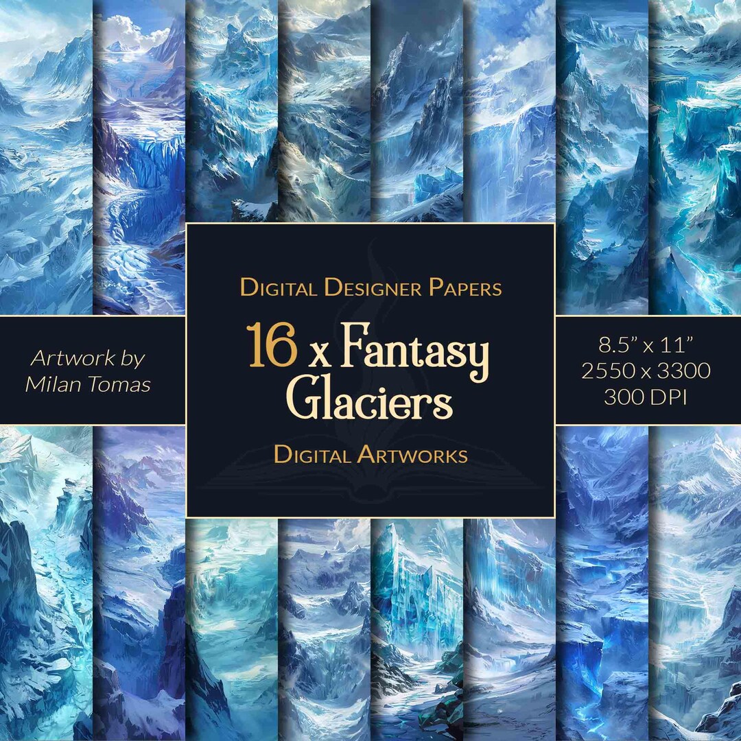 Fantasy Glaciers Digital Paper Pack: Scrapbook & Junk Journal (digital ...
