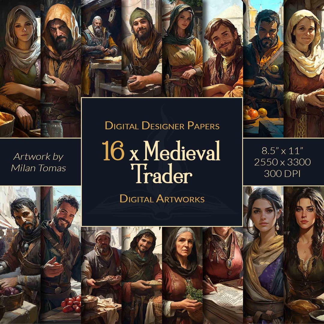 Medieval Trader Digital Artworks Pack | Set of 16 Digital Papers ...