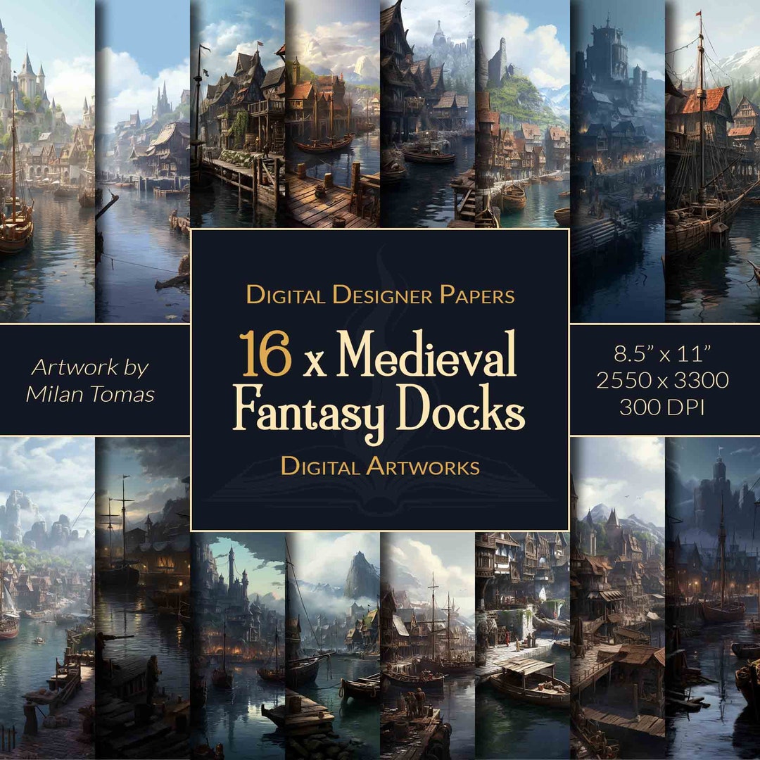 Medieval Docks Digital Paper Pack: Fantasy Art, Scrapbook, Journals ...