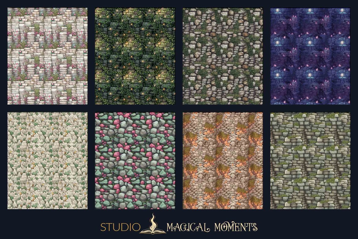 Magical Wall Textures Seamless Patterns Pack Set of 16 Digital Papers ...