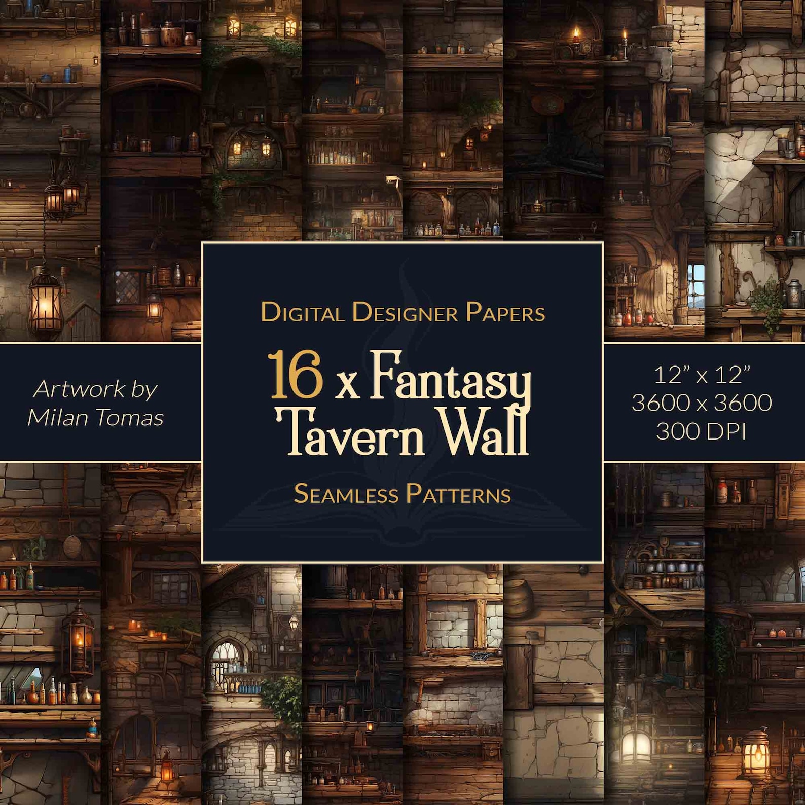 Fantasy Tavern Wall Seamless Patterns: Scrapbook Paper (digital ...