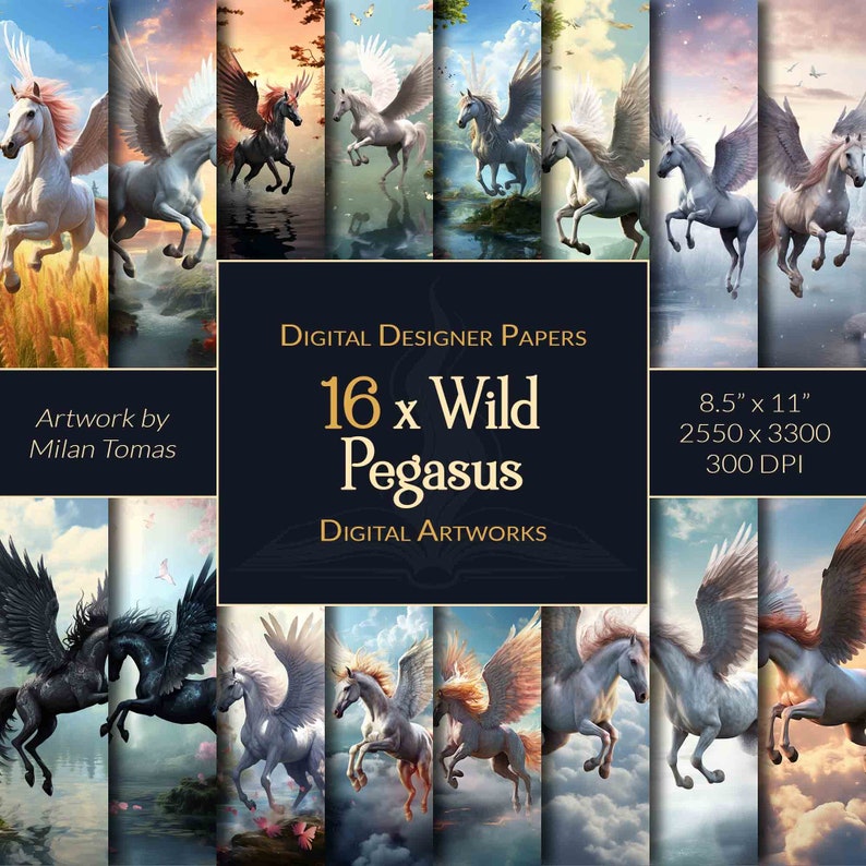 Pegasus Digital Paper Pack: Fantasy Art for Scrapbooking (digital ...