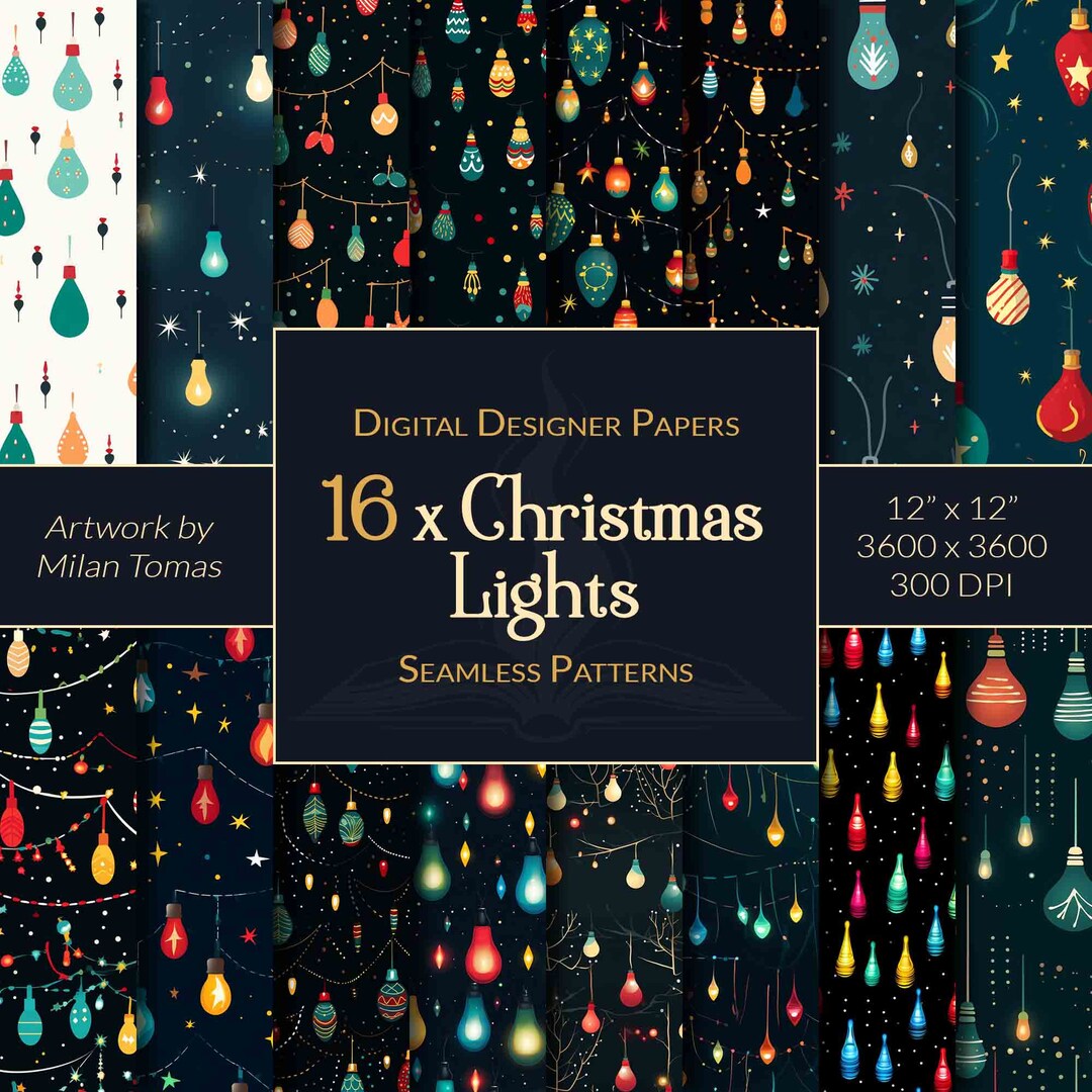Christmas Lights Seamless Patterns Pack | Set of 16 Digital Papers ...