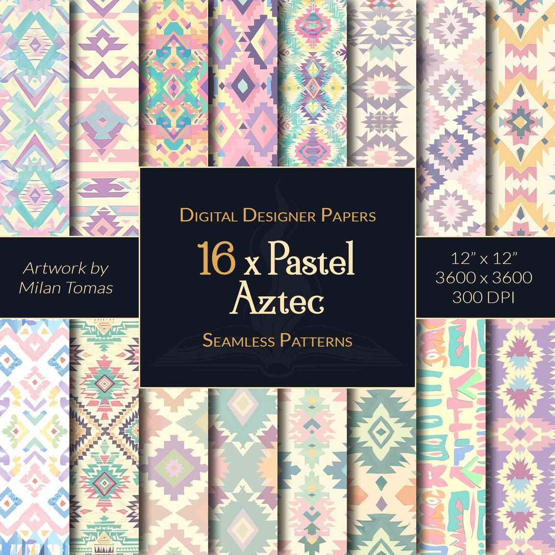 Pastel Aztec Seamless Patterns Pack | Set of 16 Digital Papers ...
