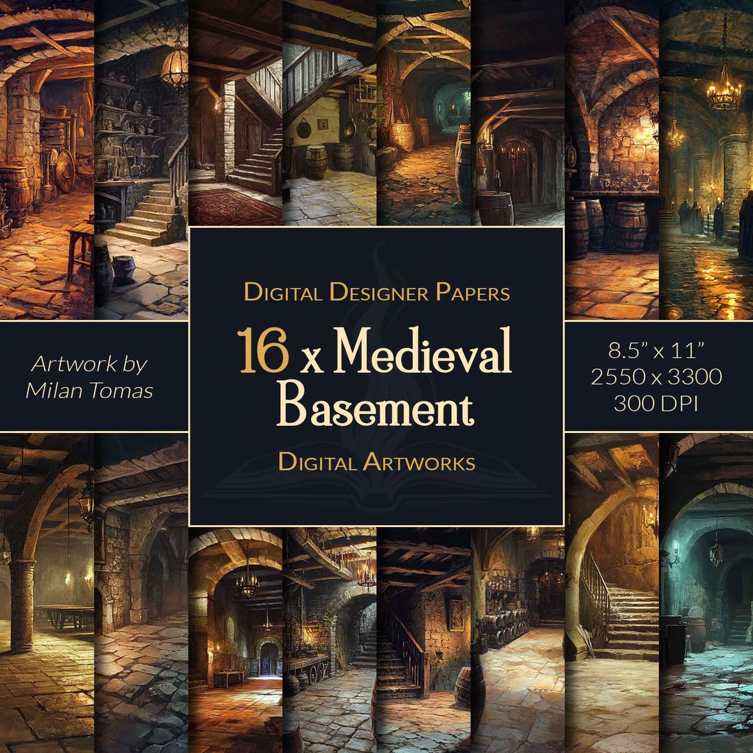 Medieval Basement Digital Artworks Pack | Set of 16 Digital Papers ...