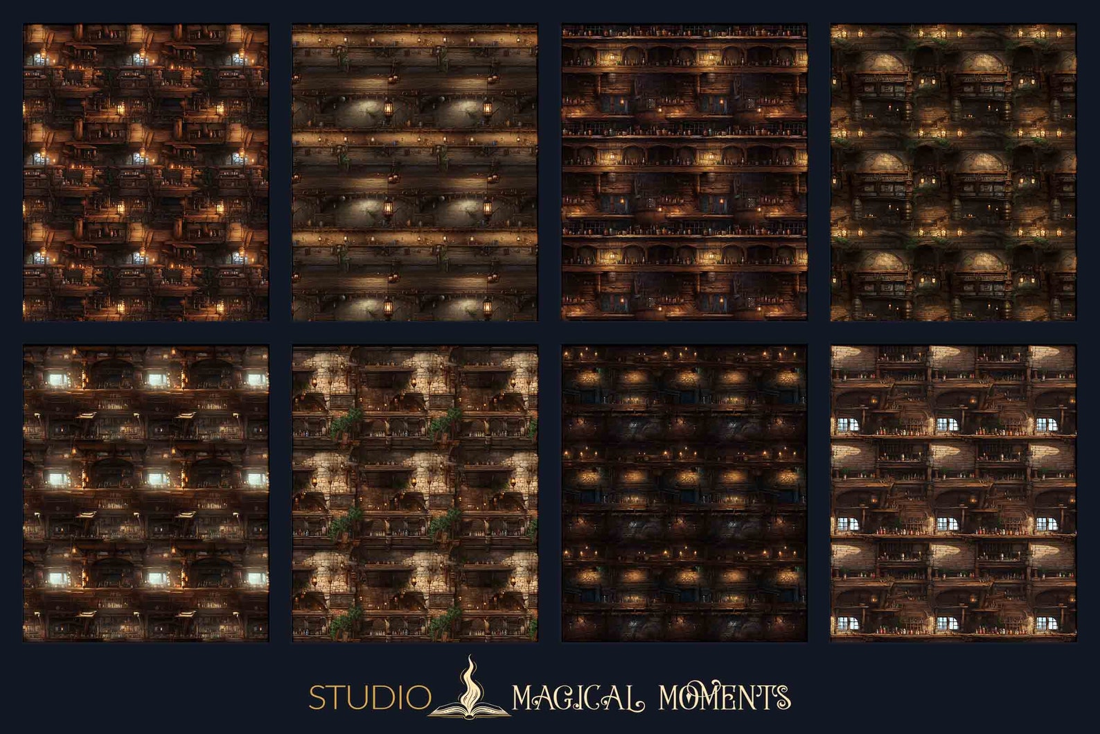 Fantasy Tavern Wall Seamless Patterns Pack | Set of 16 Digital Papers ...