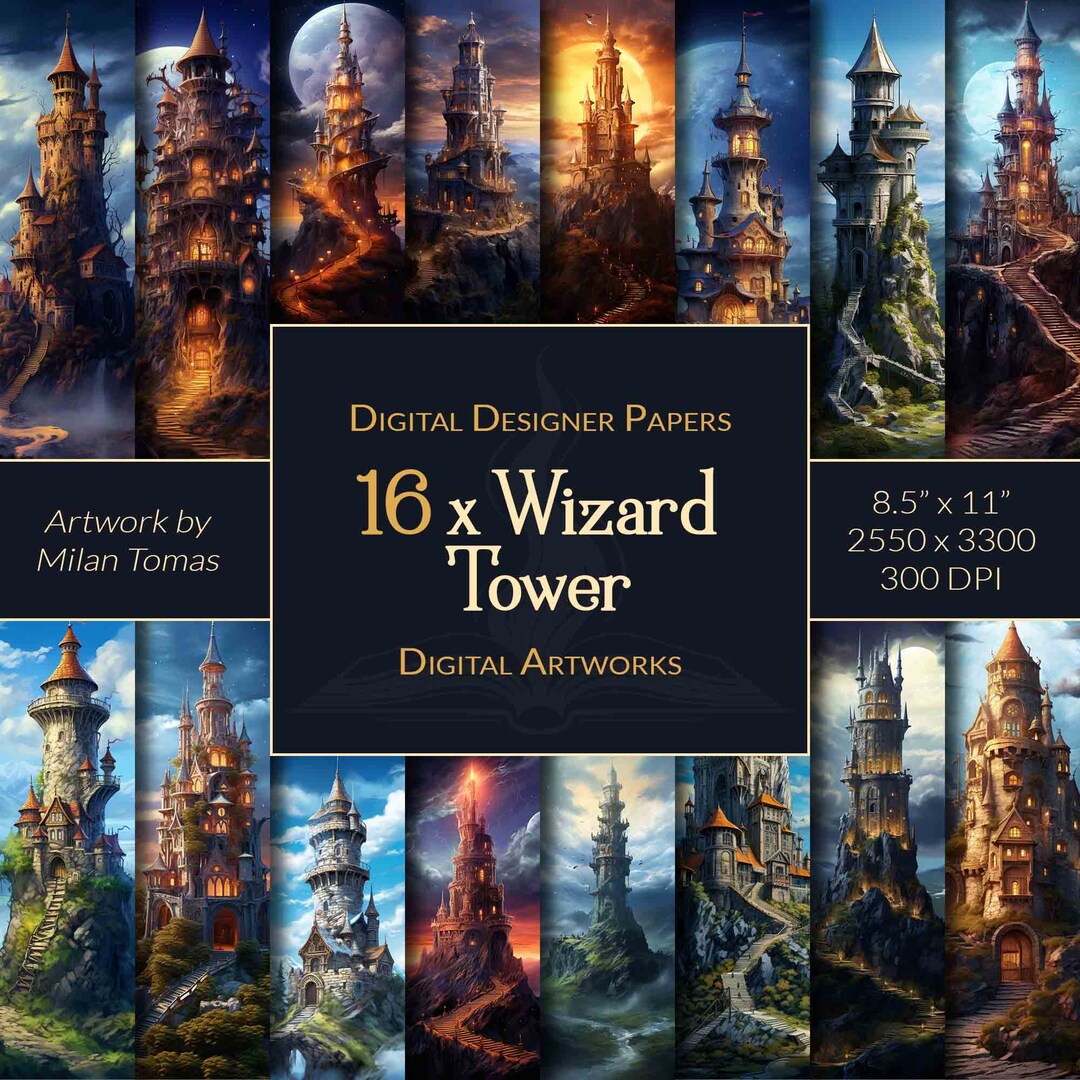 Wizard Tower Digital Artworks Pack | Set of 16 Digital Papers ...