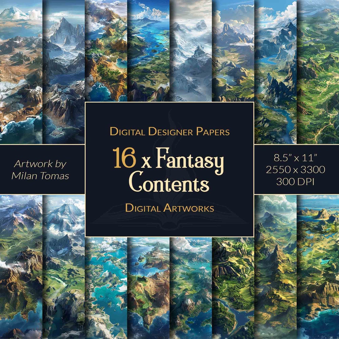 Fantasy Continents Digital Papers: Scrapbook & Junk Journal Art ...