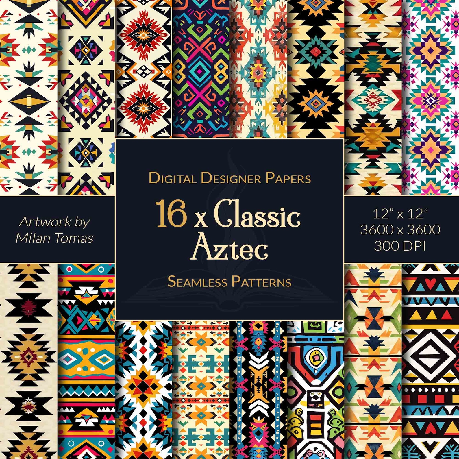 Classic Aztec Seamless Patterns Pack | Set of 16 Digital Papers ...