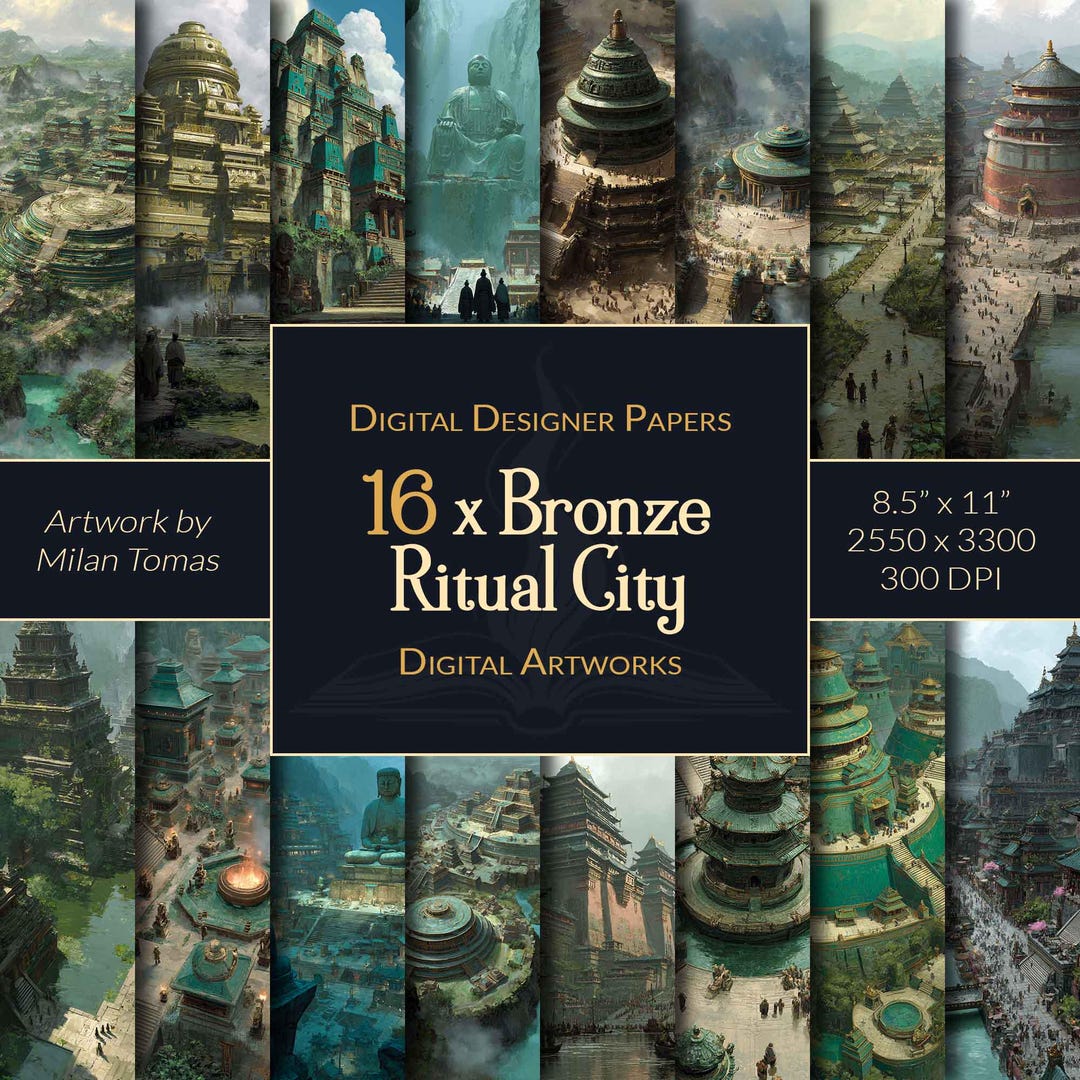 Bronze Ritual City Digital Artworks Pack | Set of 16 Digital Papers ...