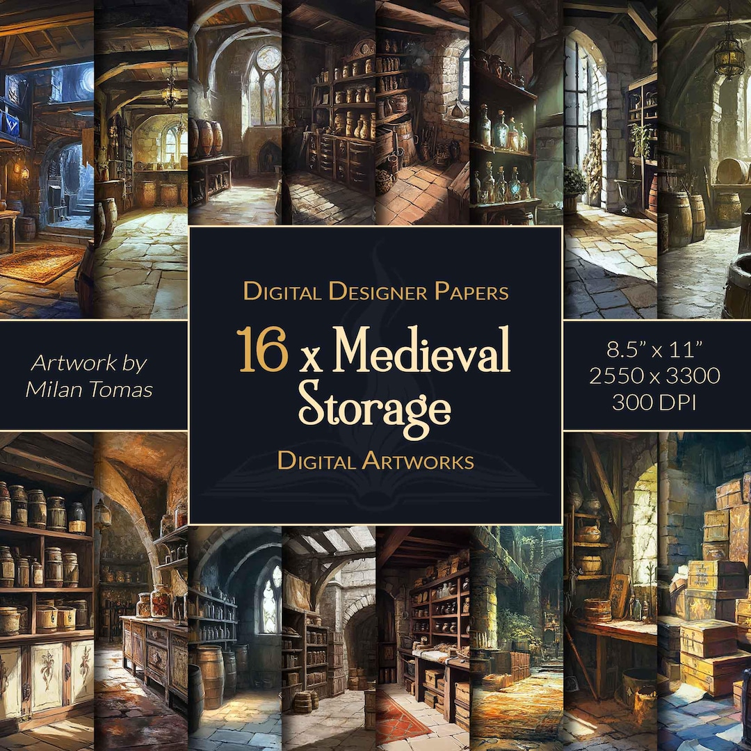 Medieval Storage Digital Artworks Pack | Set of 16 Digital Papers ...