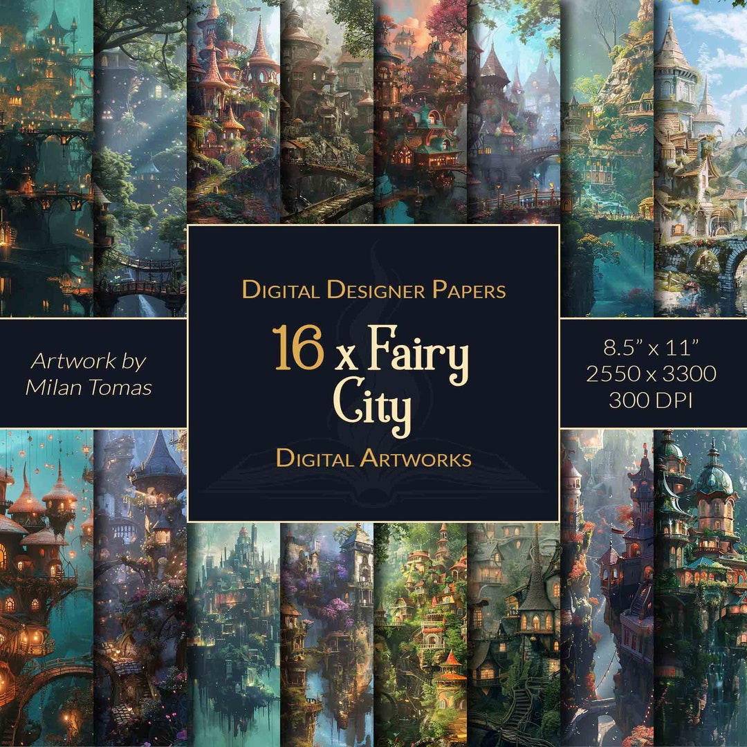 Fairy City Digital Artworks Pack | Set of 16 Digital Papers | Scrapbook ...