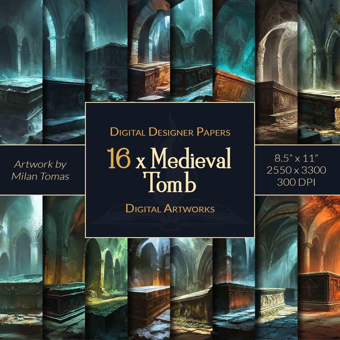 Medieval Tomb Digital Artworks Pack | Set of 16 Digital Papers ...