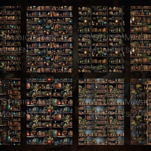 Fantasy Bookshelves Seamless Patterns Pack Set of 16 Digital Papers ...
