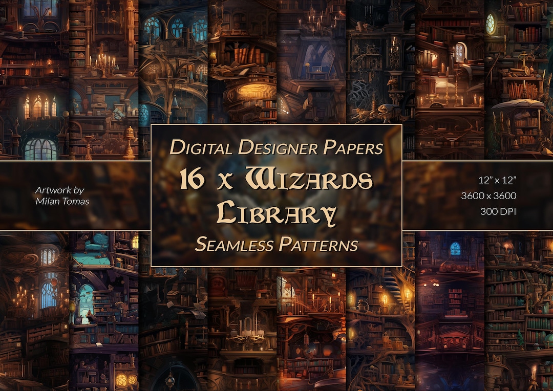 Wizards Library Seamless Patterns Pack Set of 16 Digital Papers ...