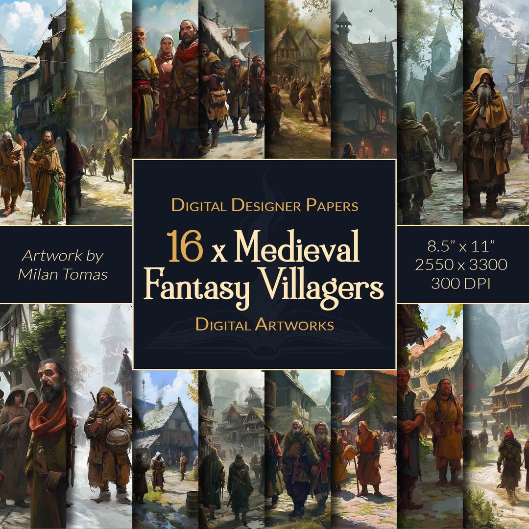 Medieval Villagers Digital Art: Fantasy Scrapbook Paper (digital ...