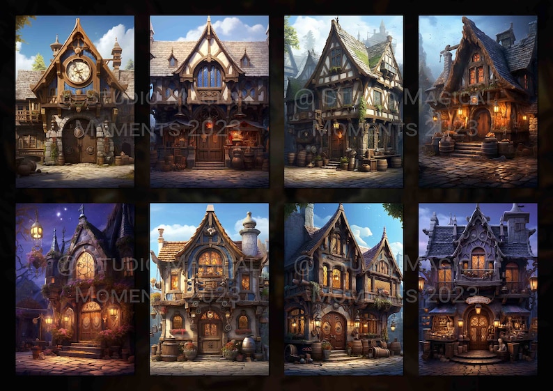 Medieval Fantasy Magic Shop Exterior Digital Artworks Pack - Etsy Australia