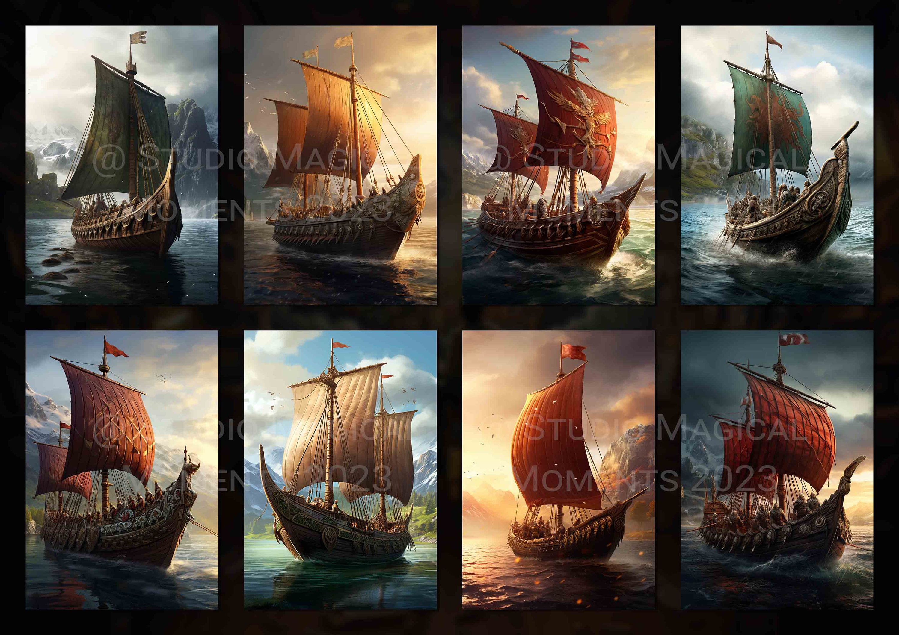 Medieval Fantasy Viking Ship Digital Artworks Pack Set of 16 - Etsy