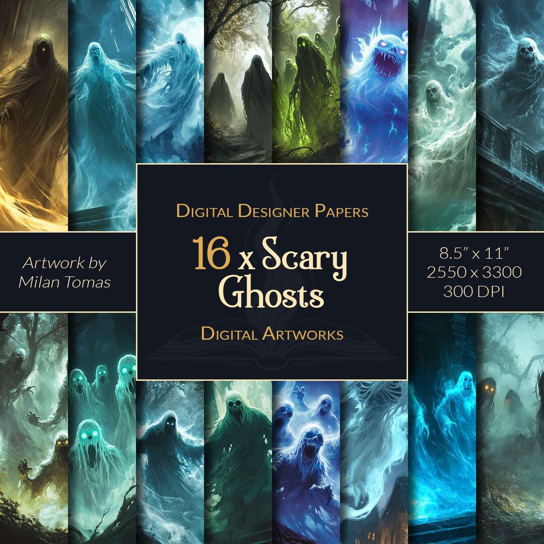 Scary Ghosts Digital Artworks Pack | Set of 16 Digital Papers ...
