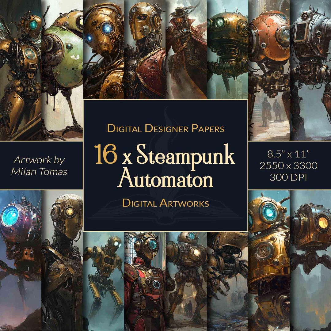Steampunk Automaton Digital Artworks: Scrapbook Paper Pack (digital ...
