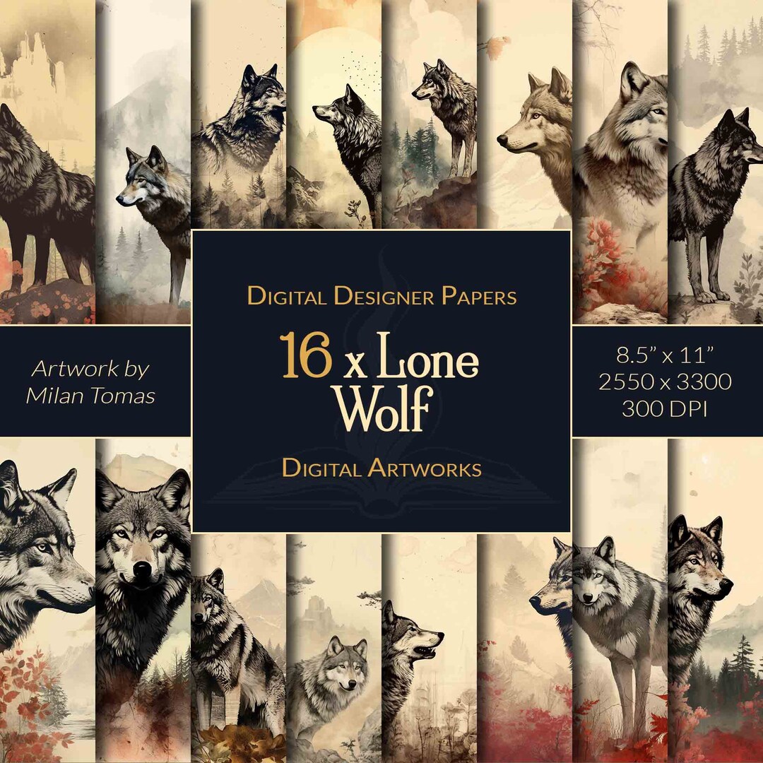 Lone Wolf Digital Artworks Pack | Set of 16 Digital Papers | Scrapbook ...